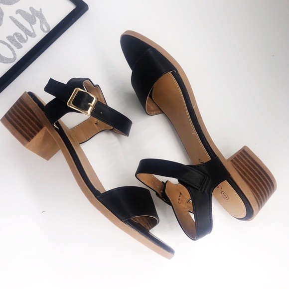 Shoes | Black Open Toe Sandal With Small Block Heel | Poshmark